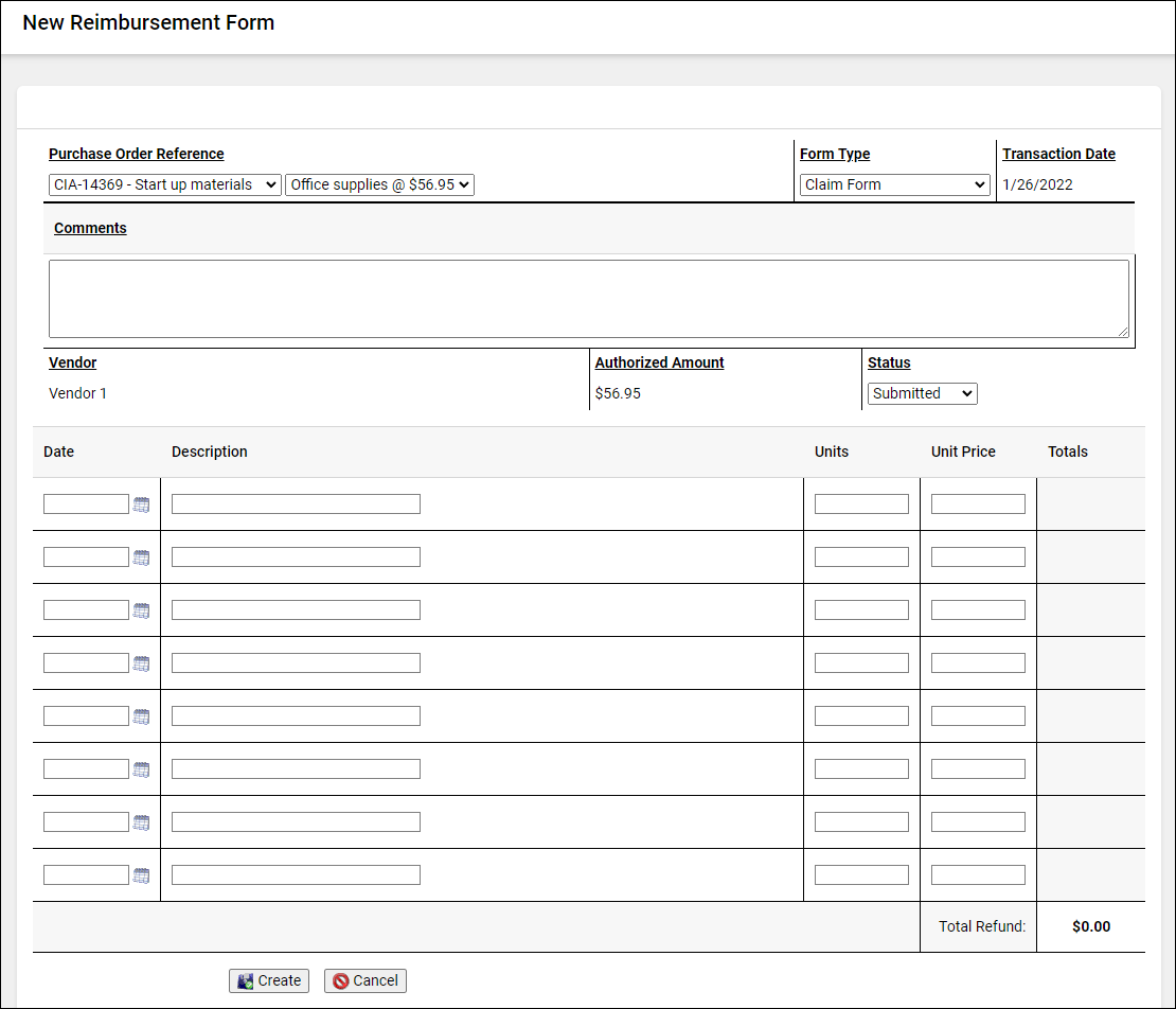 MYP Create a Claim Form Reimbursement Request
