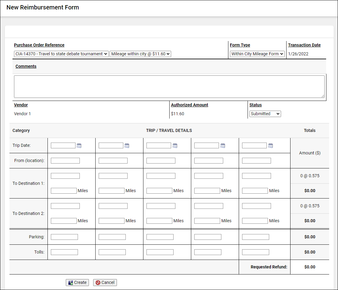 MYP Create a Mileage Reimbursement Request