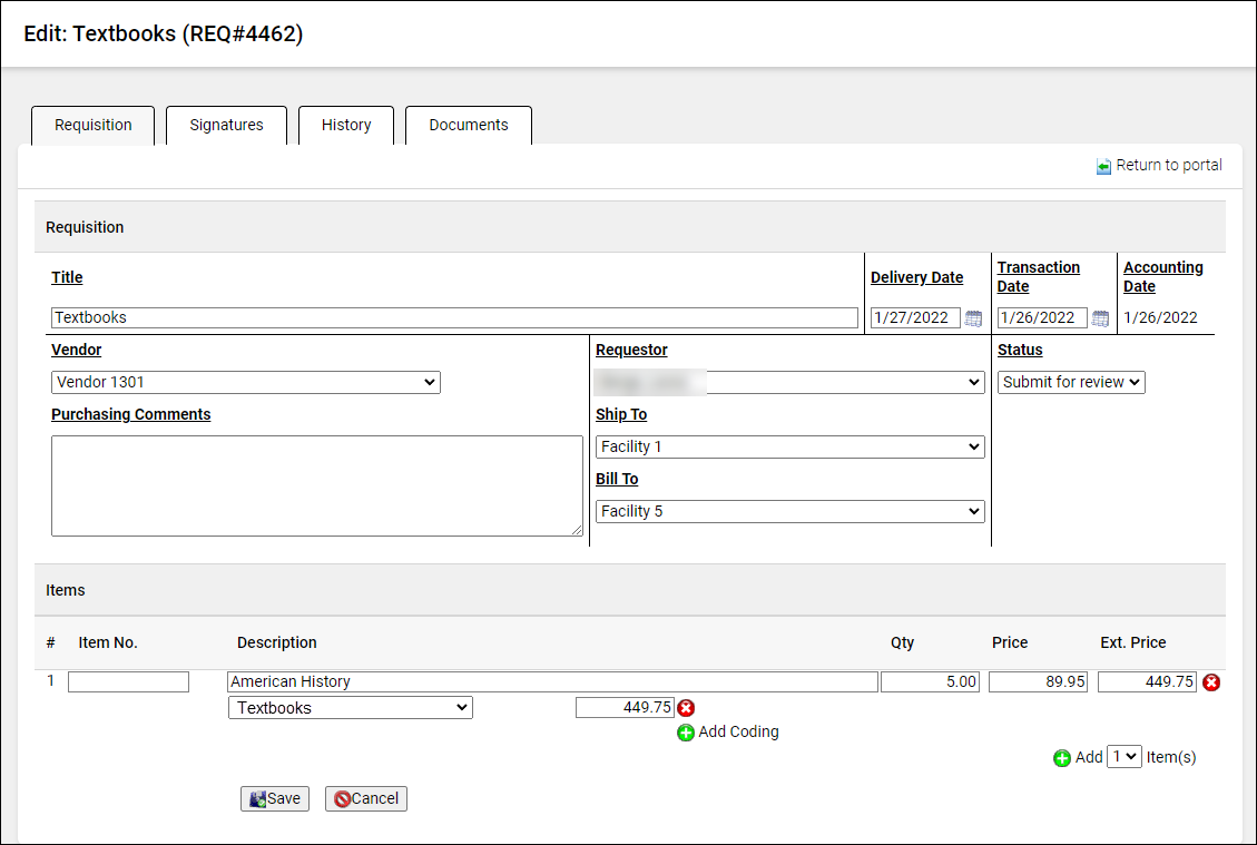 MYP Edit Requisitions - My Portal