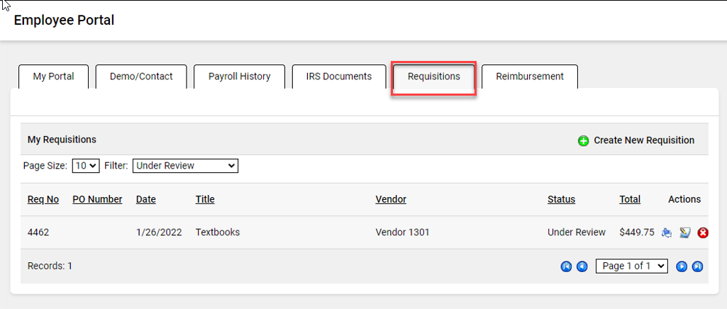 MYP My Portal - Requisitions Overview