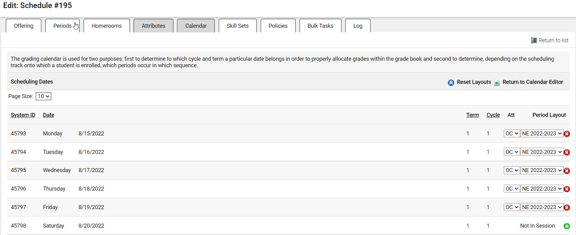 SCD Edit the Grading Calendar - Pd Layout Att Model